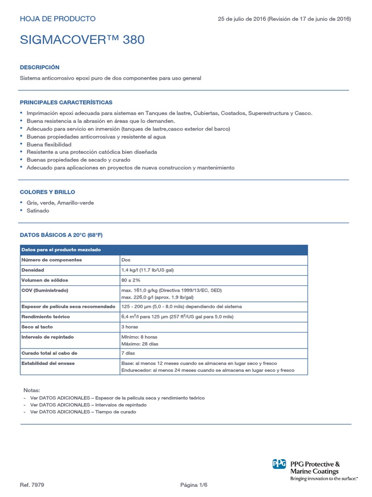 Sigmacover 380 | PDF | Calidad (comercial) | Naturaleza