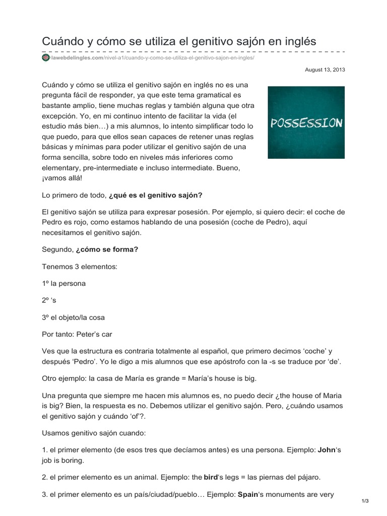 Cuándo y Cómo Se Utiliza El Genitivo Sajón en Inglés | PDF | Gramática ...