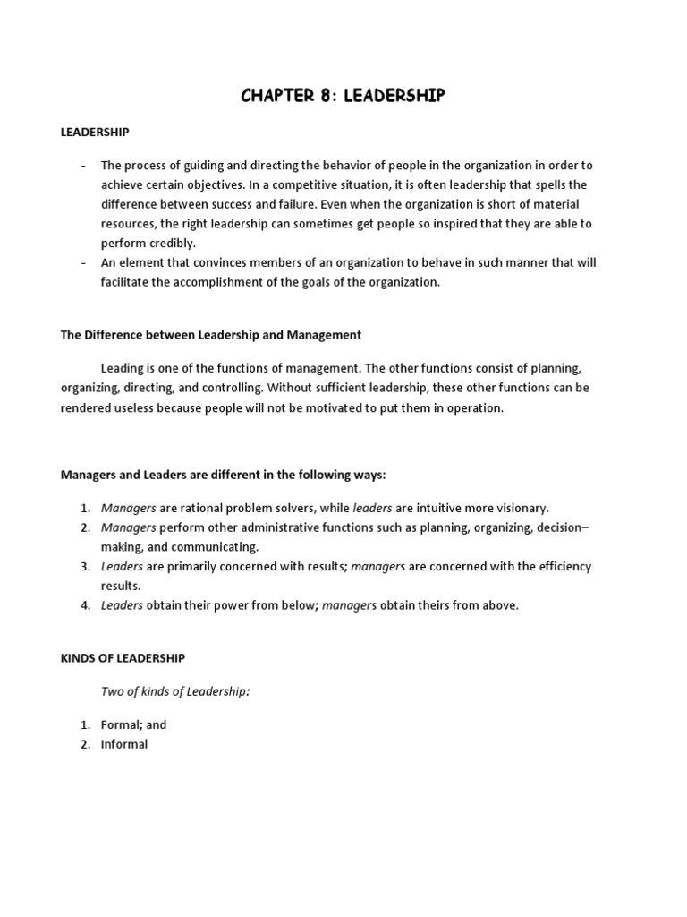 Chapter 8: Leadership | PDF | Leadership | Goal