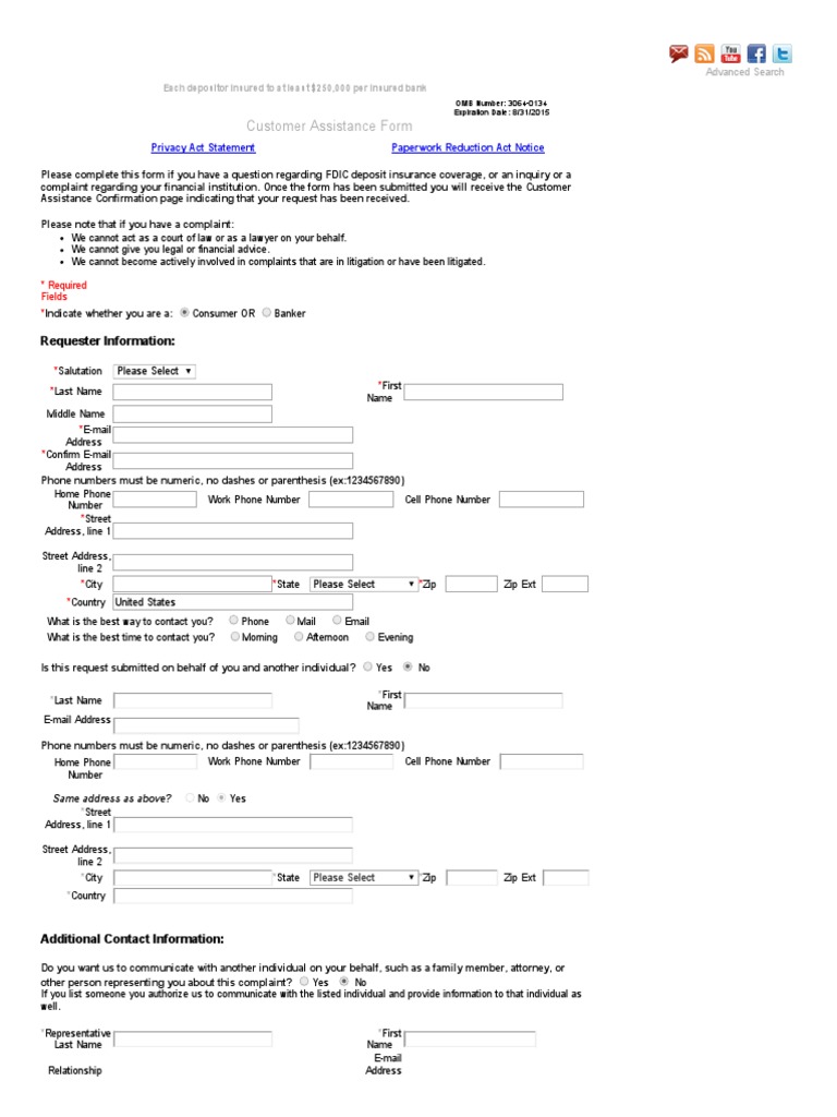 Fdic Complaint Form | PDF | Federal Deposit Insurance Corporation ...