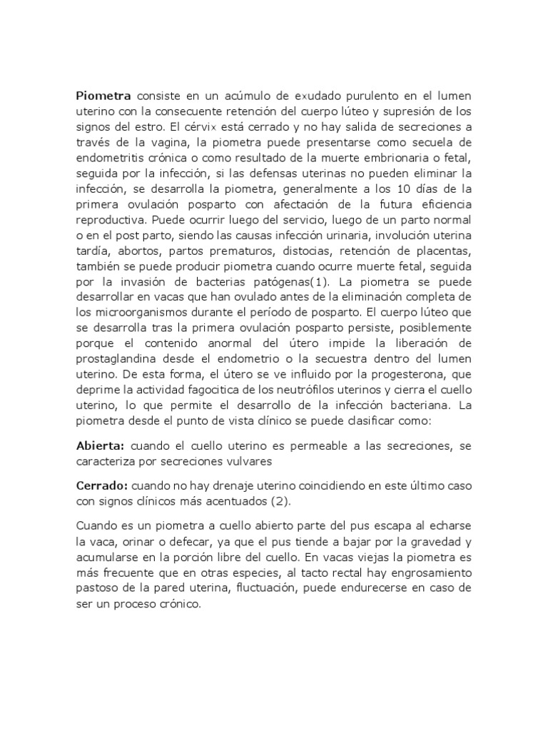 PIOMETRA | PDF | Útero | Reproducción humana