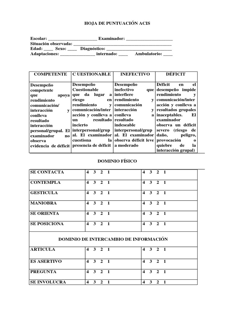 Hoja de Puntuación Acis