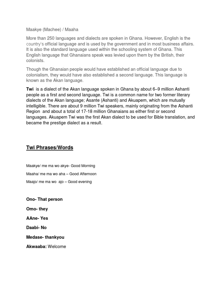 Twi Phrases/Words: Twi Is A Dialect of The Akan Language Spoken in ...