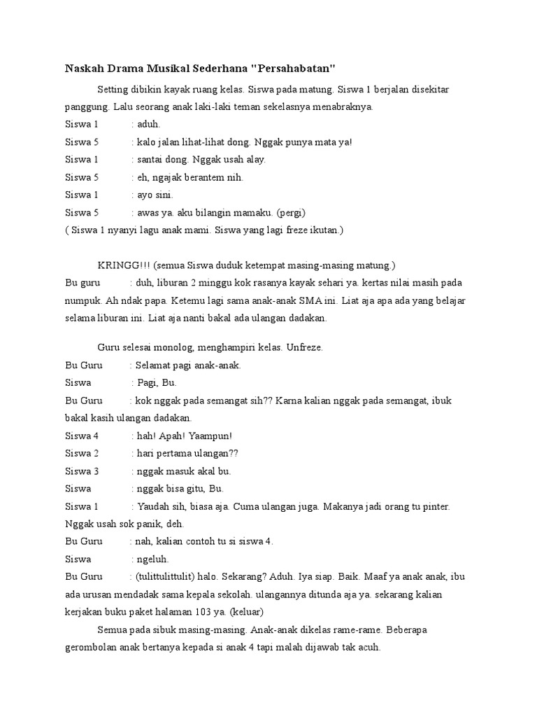 Naskah Drama Musikal Sederhana | PDF