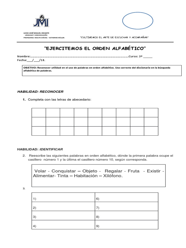 Guia 1 Orden Alfabetico 2018 | PDF | Lingüística | Escritura