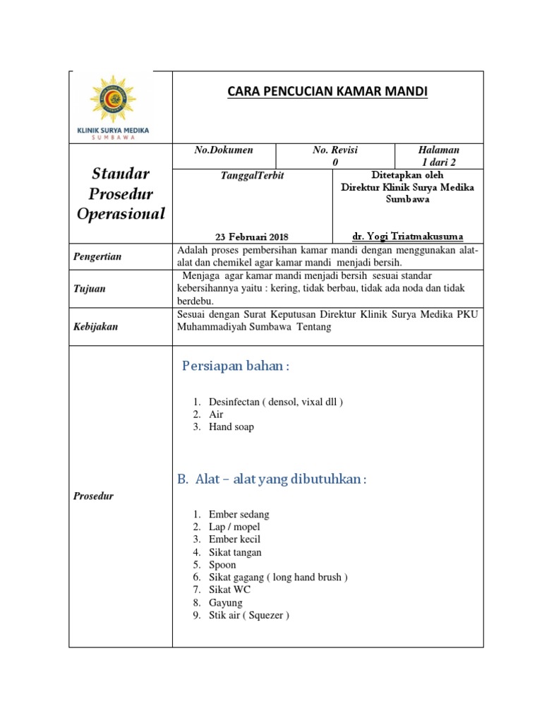 Sop Membersihkan Kamar Mandi | PDF