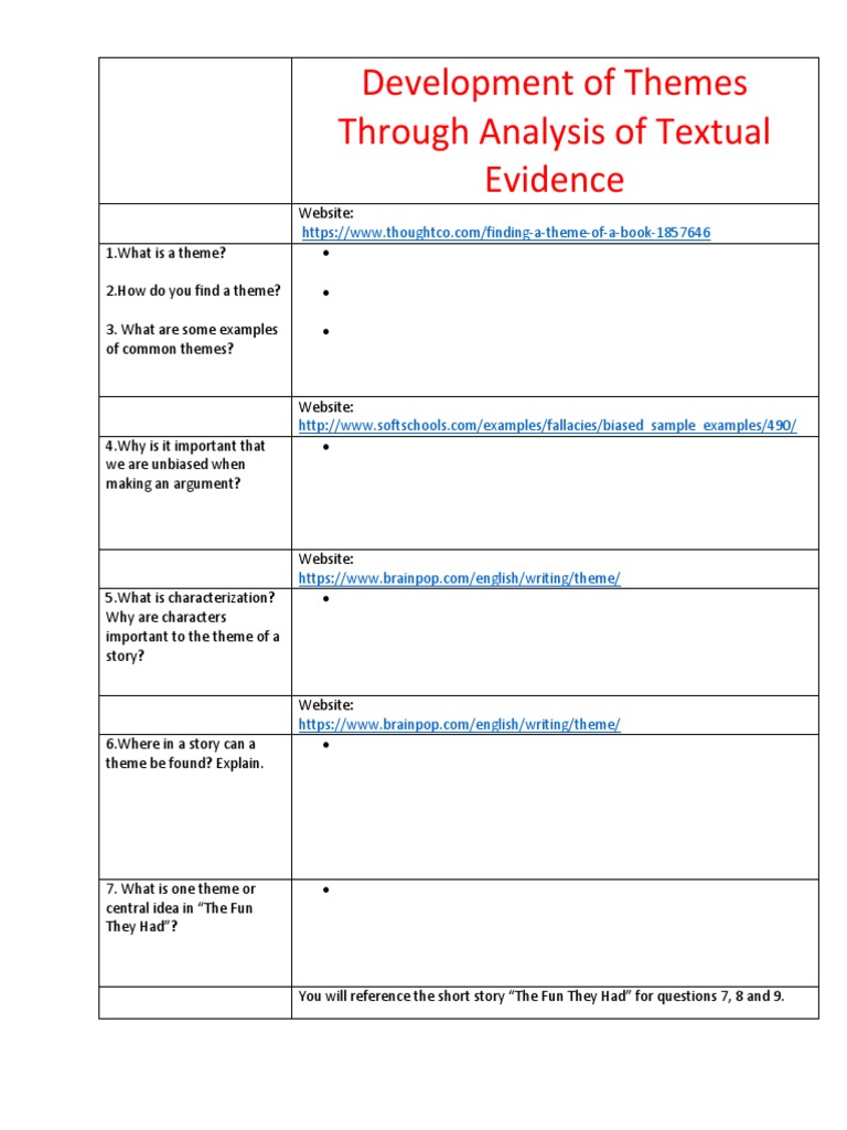 Development of Themes Through Analysis of Textual Evidence | PDF