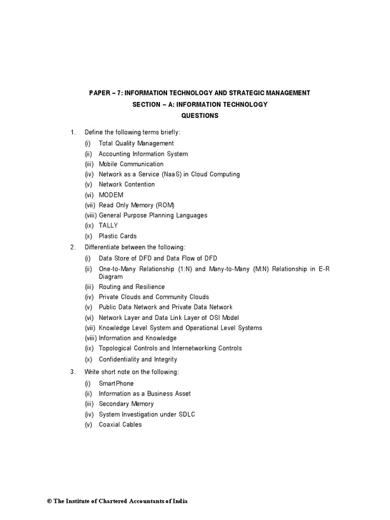 Paper - 7: Information Technology and Strategic Management Section - A: Information Technology ...