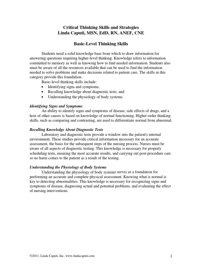 Thinking Skills Explained | PDF | Medical Diagnosis | Nursing
