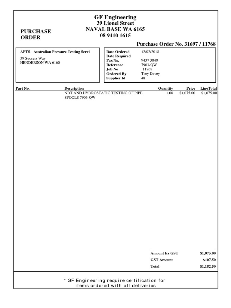 Engineering Purchase Order | PDF