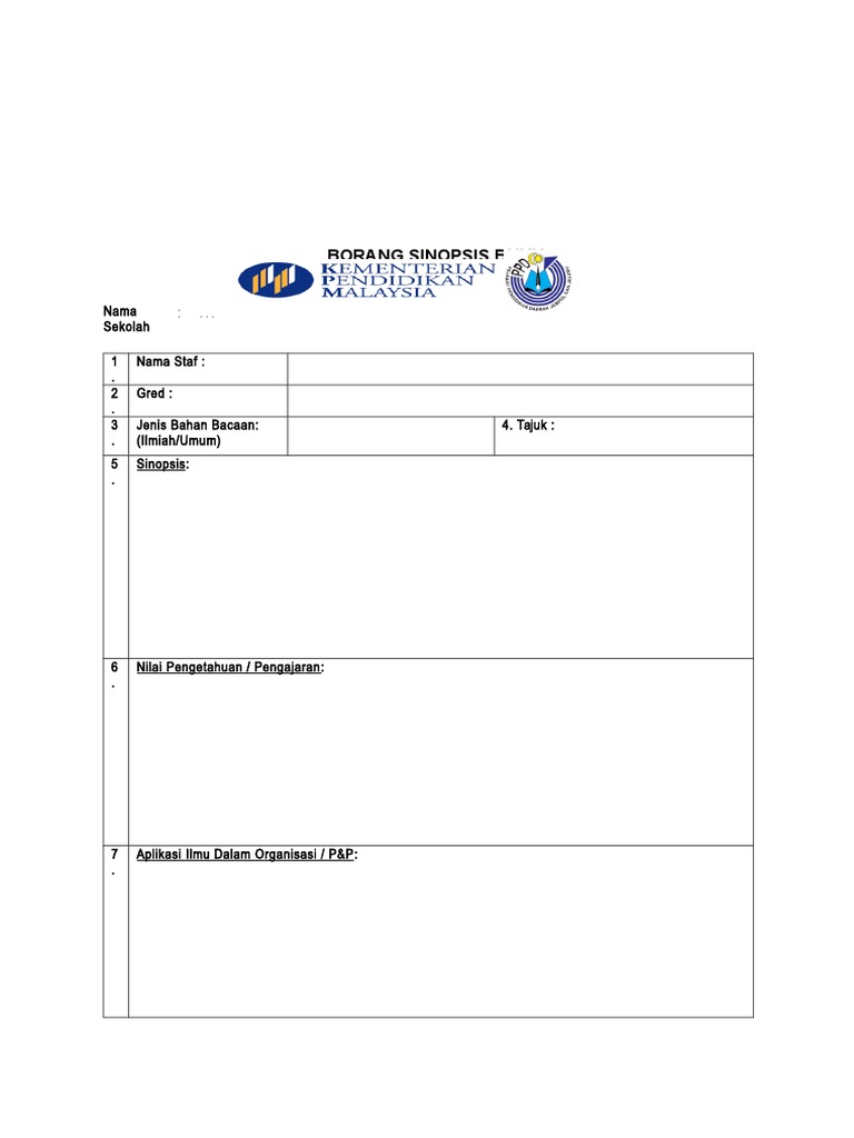 LATIHAN DALAM PERKHIDMATAN (LDP): BORANG SINOPSIS BUKU | PDF