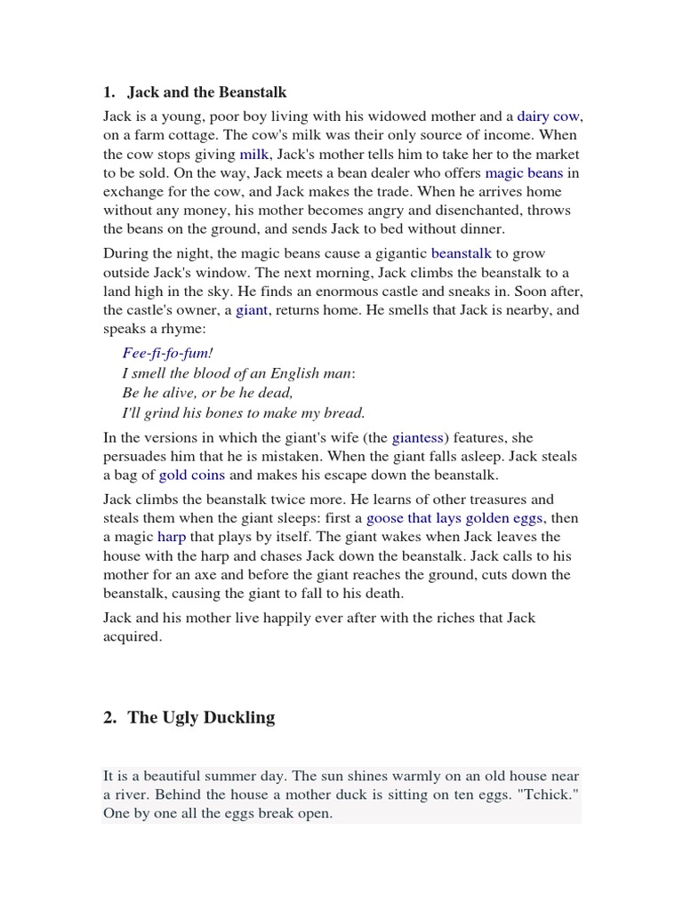 Classic Fairy Tales Summary | PDF | Jack And The Beanstalk | Nature