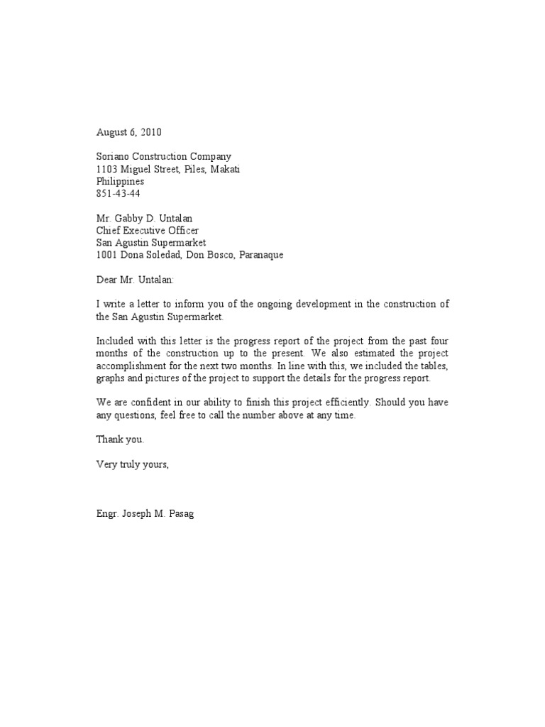 Cover Letter and Progress Report | PDF | Business