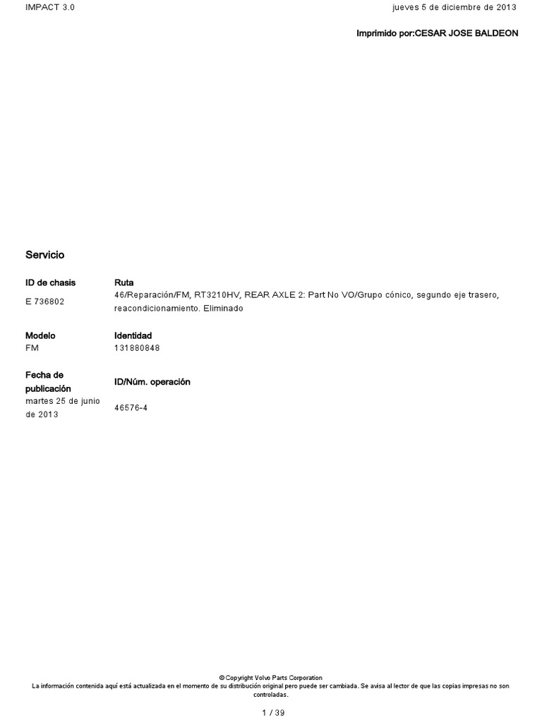 Grupo Conico, Segundo Eje Trasero Reacondicionamiento | PDF | Herramientas | Engranaje