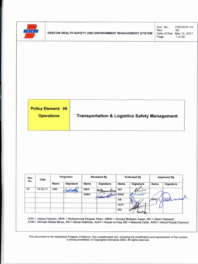 HSE-SOP-14 Transportation Logistics Safety Management | PDF | Driving ...