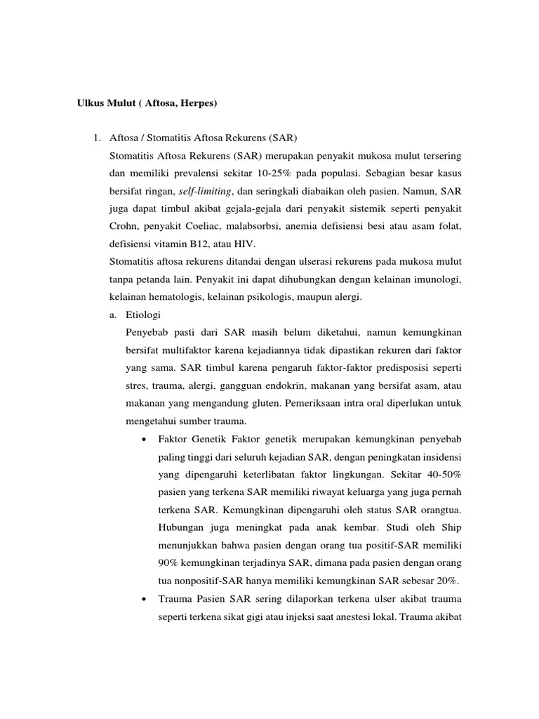 Ulkus Mulut: Aftosa dan Herpes | PDF