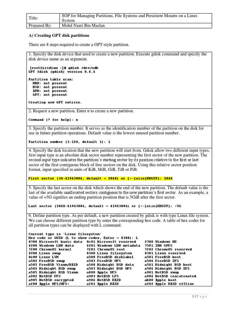 SOP Managing Partitions, File Systems and Persistent Mounts on Linux | PDF | File System | Data