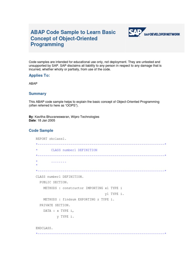 Abap Code Sample To Learn Basic Concept Of Object Oriented