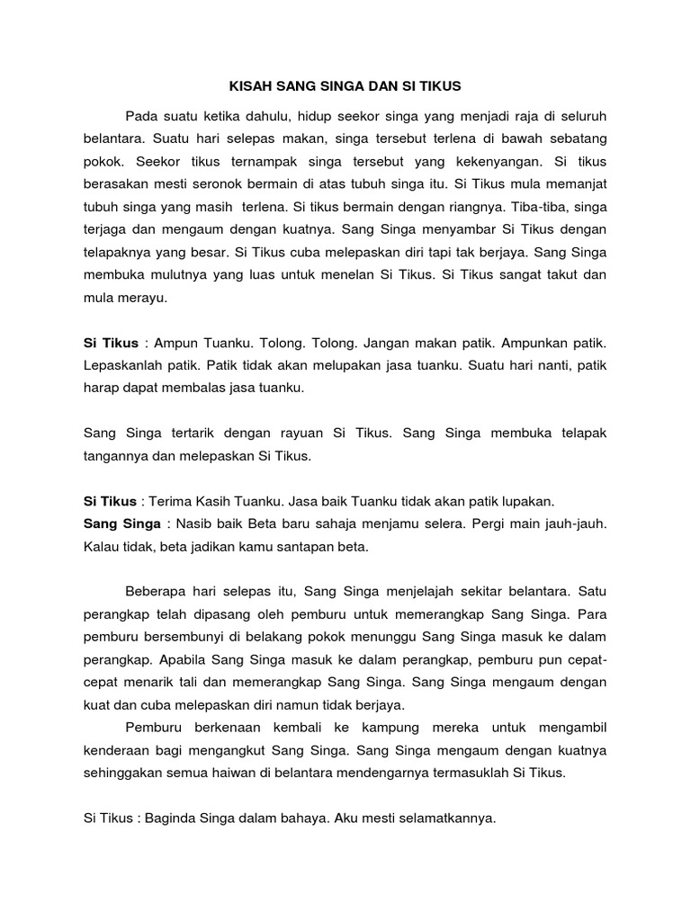 Kisah Sang Singa Dan Si Tikus | PDF