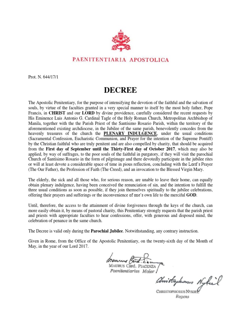 Decree-Apostolic Penitentiary 2017 | PDF | Indulgence | Penance