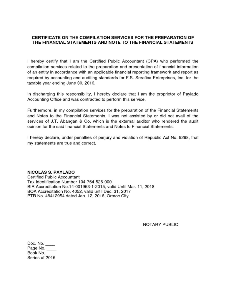 CPA Compilation Report | PDF | Certified Public Accountant | Financial ...