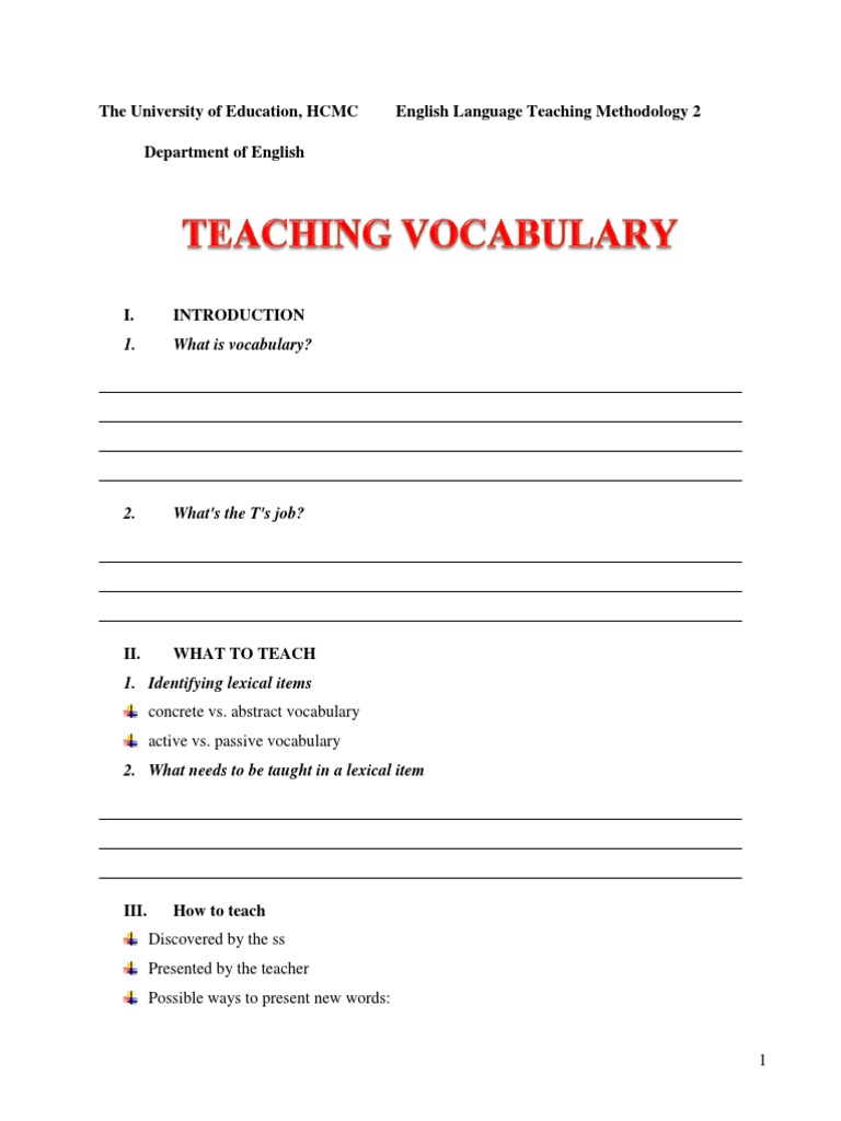 Vocab. Handout | PDF | Vocabulary | Semantics