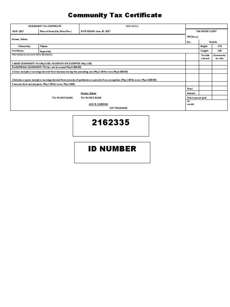 Community Tax Certificate PRINT | PDF | Taxes | Taxation