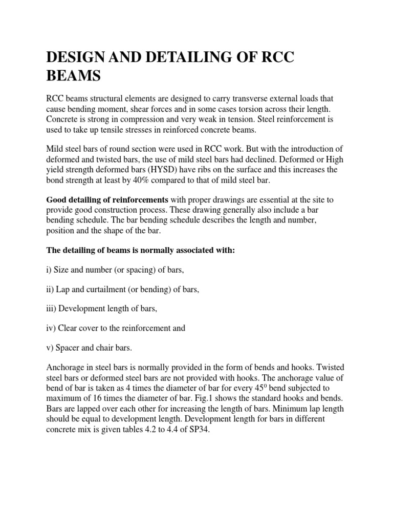 Design and Detailing of RCC Beams | PDF | Bending | Beam (Structure)