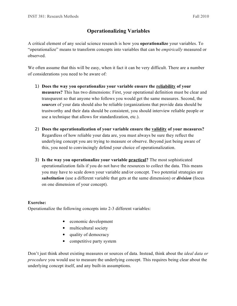 Operationalizing Variables | PDF