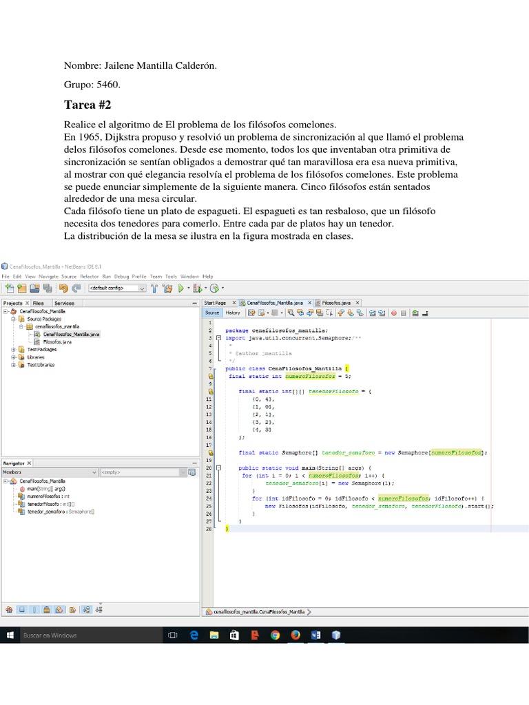 Algoritmo: Filósofos Comelones | PDF