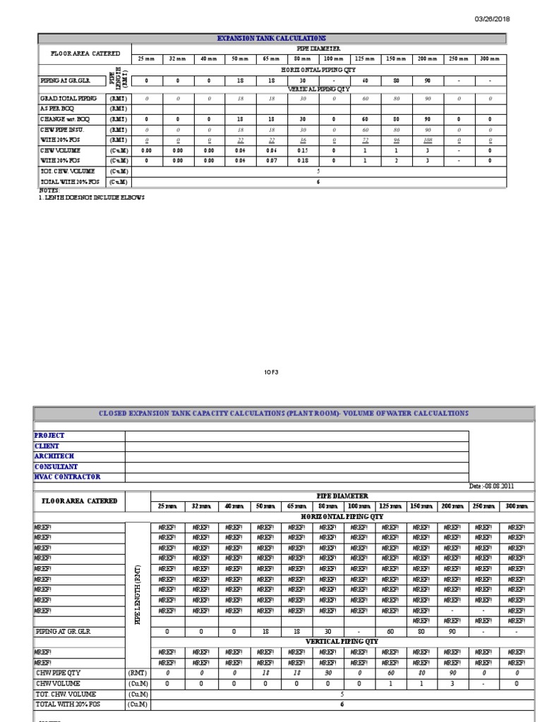 Expansion Tank Capacity Calculations | PDF | Volume | Pump