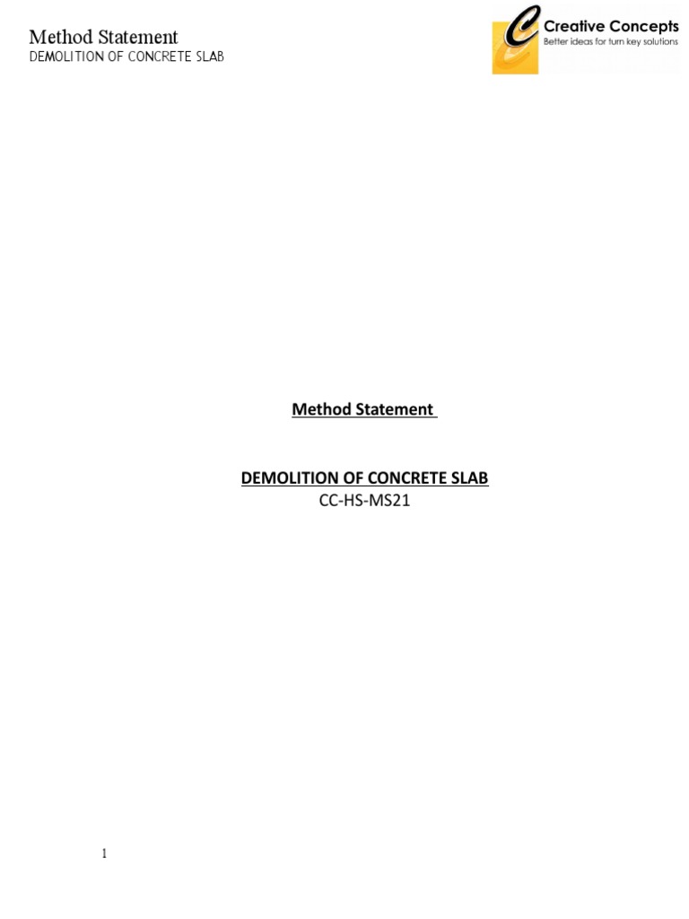 Concrete Slab Demolition Method Statement | PDF | Demolition ...