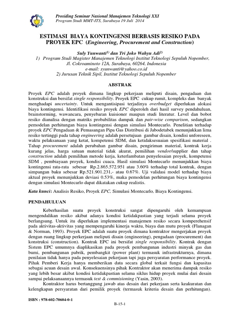 Estimasi Biaya Kontingensi Berbasis Resiko Pada Proyek EPC | PDF