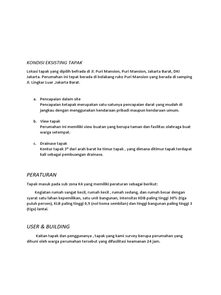 Kondisi Eksisting Tapak | PDF