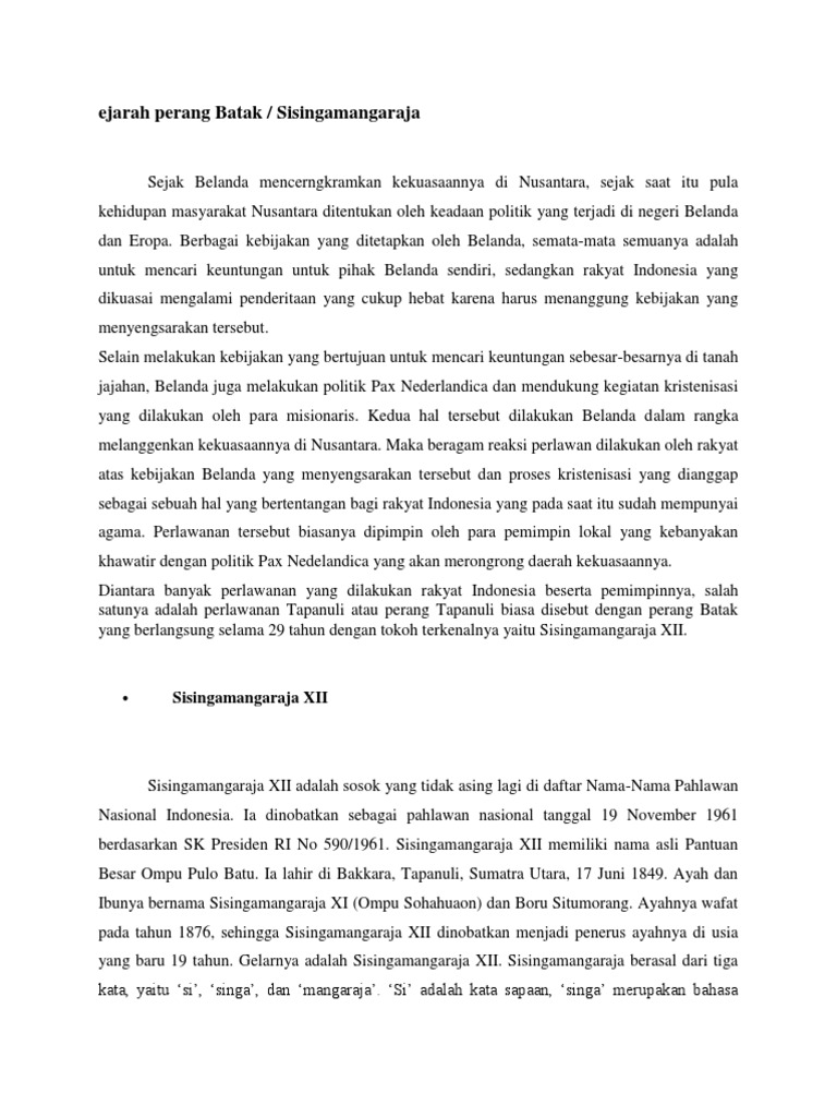 Perang Batak: Kepahlawanan Sisingamangaraja XII | PDF | Perjalanan ...