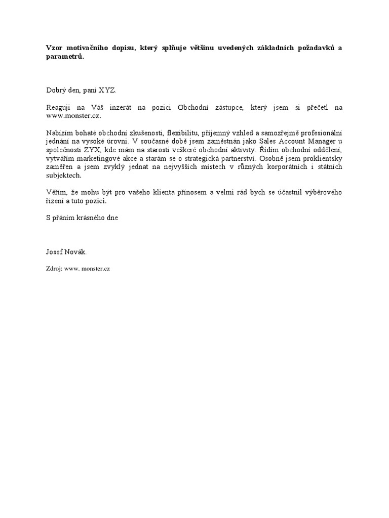 Motivacni Dopis Vzory | PDF
