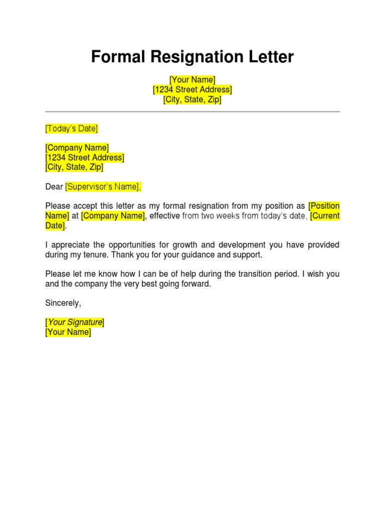 Formal Resignation Letter | PDF