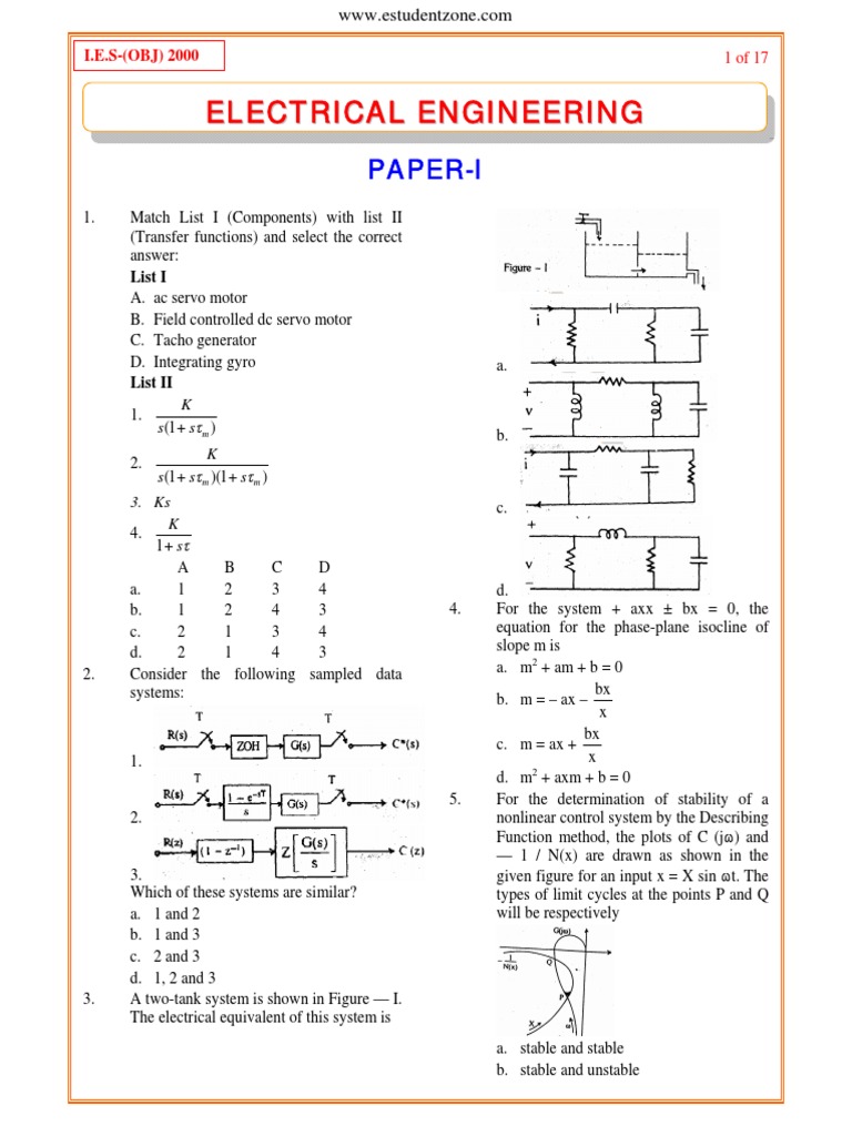 IES Electrical Engineering Previous Year Question Paper 2000 Paper 1 ...