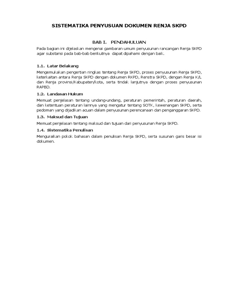 Contoh Sistematika Penyusuan Dokumen Renja SKPD | PDF