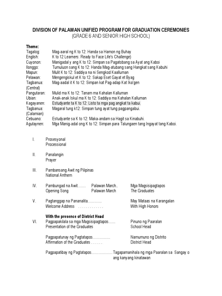 Division of Palawan Unified Program For Graduation and Completion ...