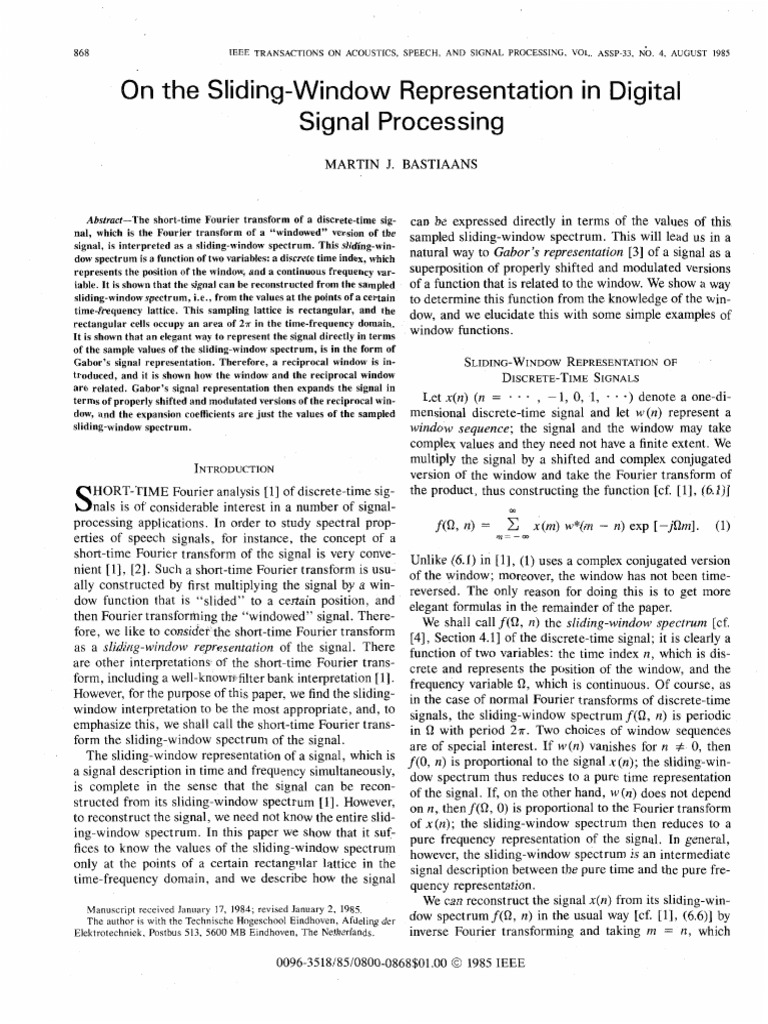 On The Sliding-Window Representation in Digital Signal Processing ...