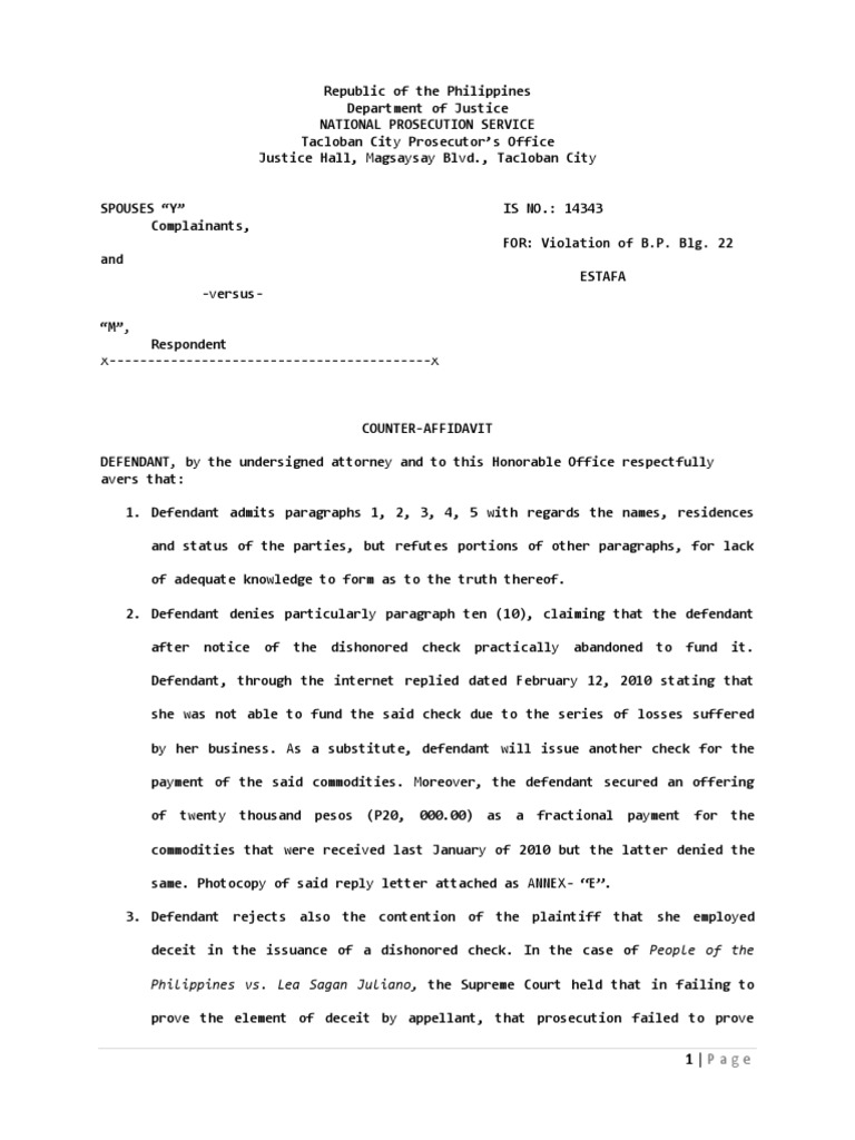 BP22 Counter Affidavit | PDF | Prosecutor | Criminal Law