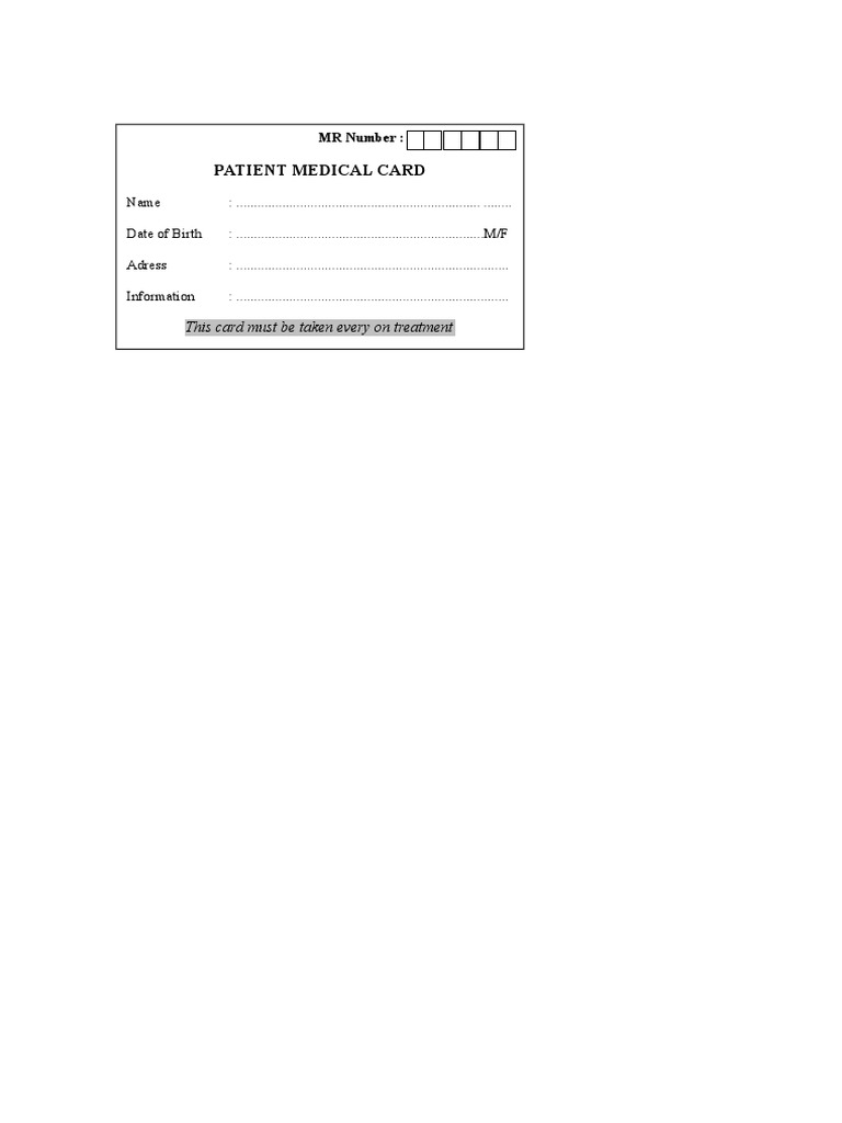 Patient Medical Card: This Card Must Be Taken Every On Treatment | PDF