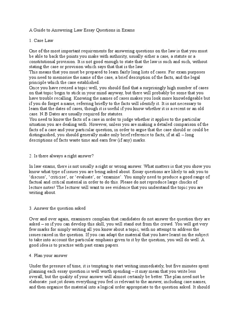 A Guide To Answering Law Essay Questions | PDF | Essays | Question