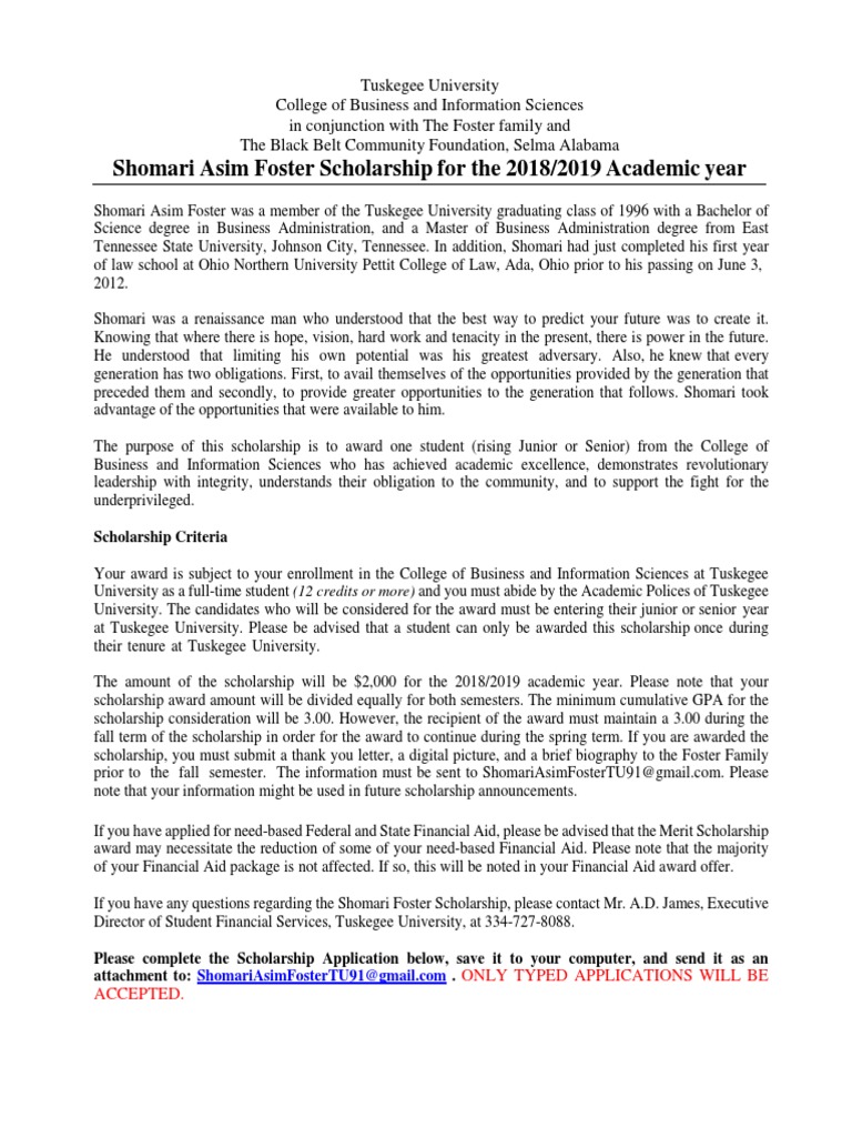 Shomari Asim Foster Scholarship For The 2018/2019 Academic Year | PDF | Academia | Behavior ...