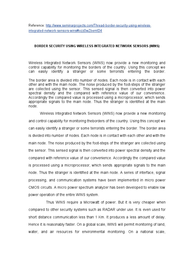 1 Border Security Using Wireless Integrated Network Sensors | PDF ...