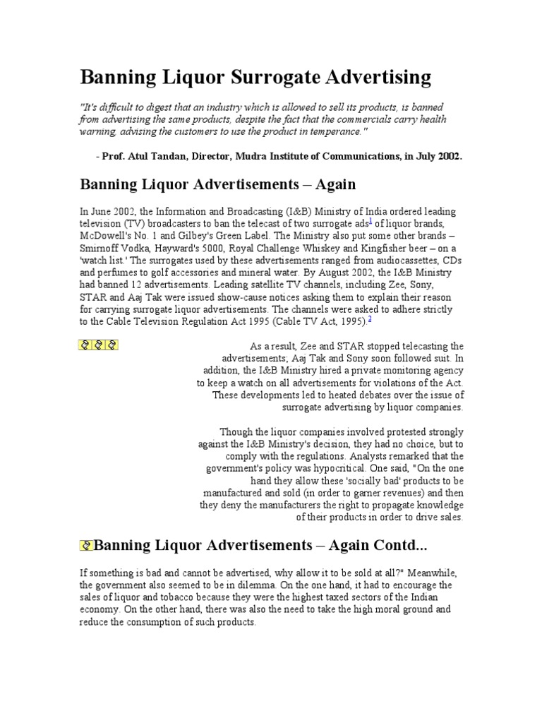 Banning Liquor Surrogate Advertising - CS E 13 | PDF | Alcoholic Drinks ...