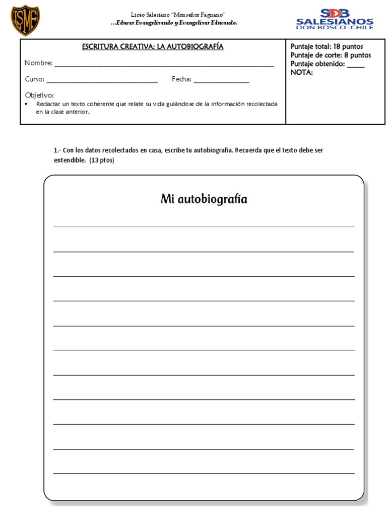 Evaluacion de Autobiografia | PDF | Escuelas | Enseñando y aprendiendo