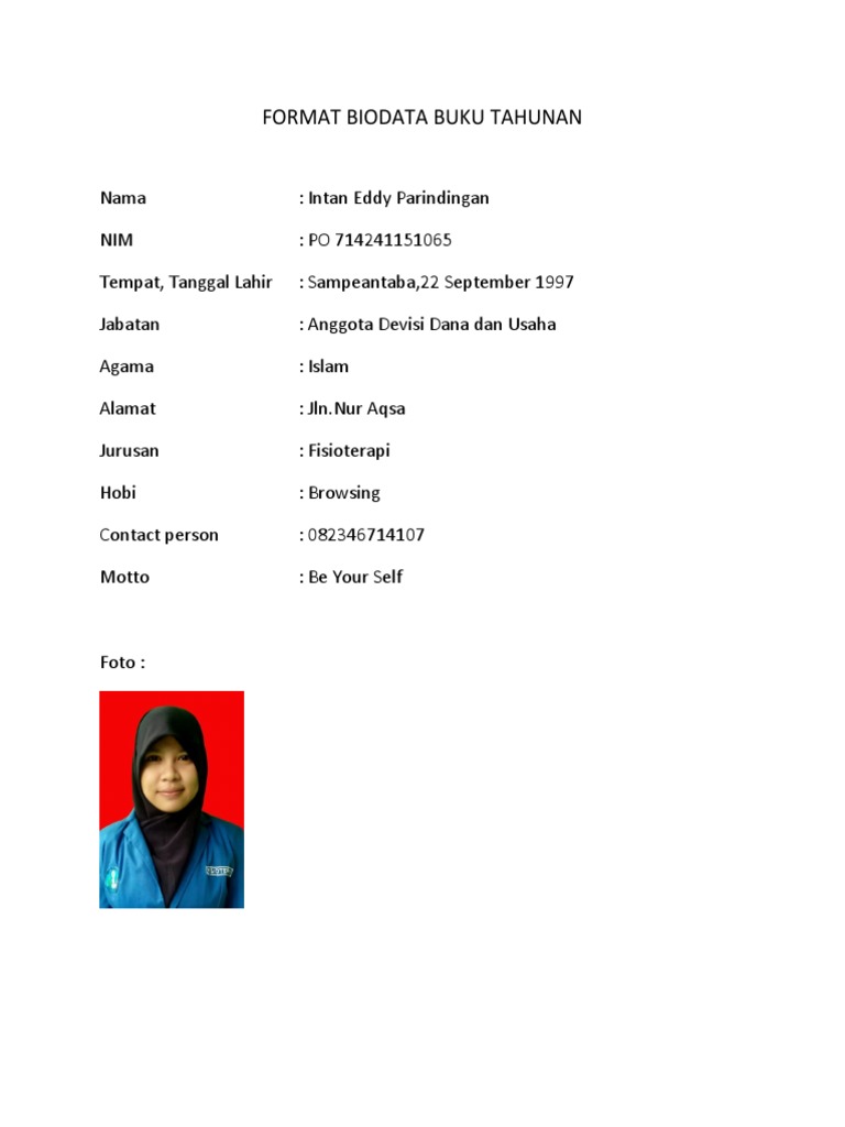 Format Biodata Buku Tahunan Intan Eddy P Pdf