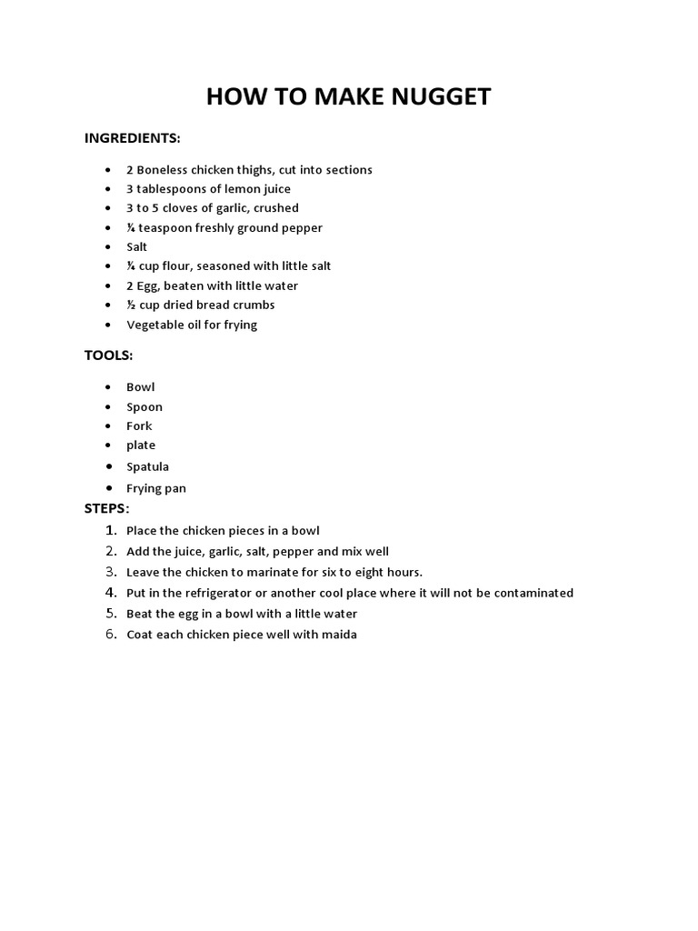 How To Make Nugget: Ingredients | PDF